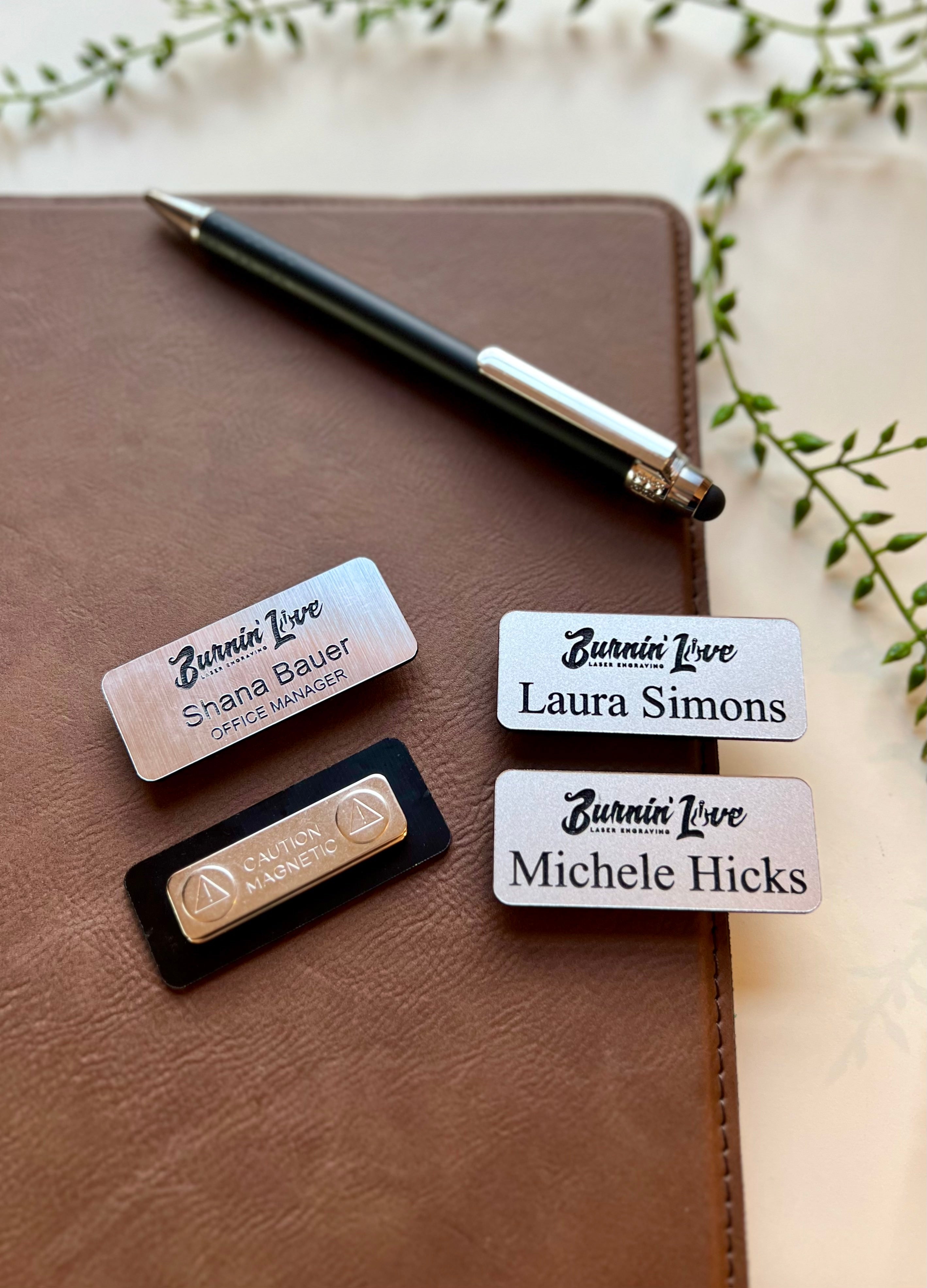 Personalized Engraved Magnetic Name Tag – Burnin' Love Laser Engraving ...